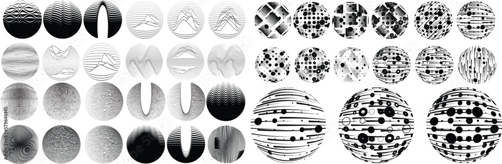 Set of spheres . Lines constructed transparent sphere .Vector ...