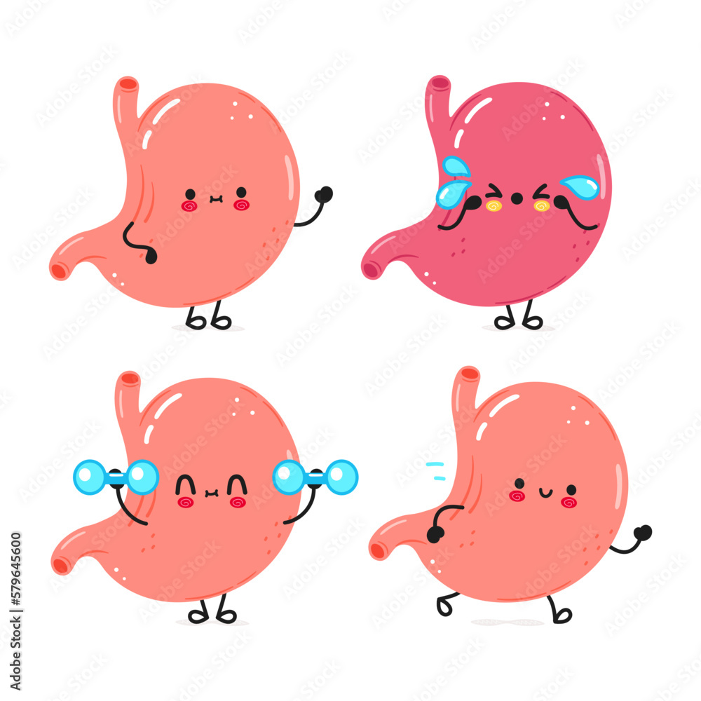 Funny stomach characters bundle set. Vector hand drawn doodle style ...