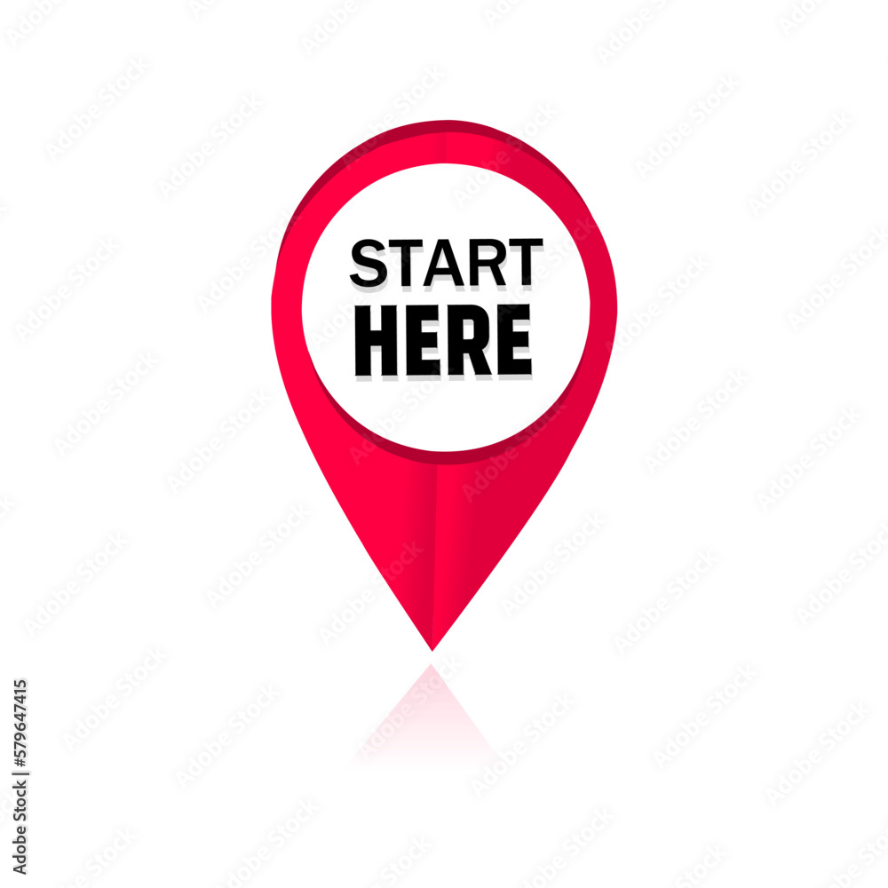 Red vector banner start here design. GPS location symbol. Red map ...