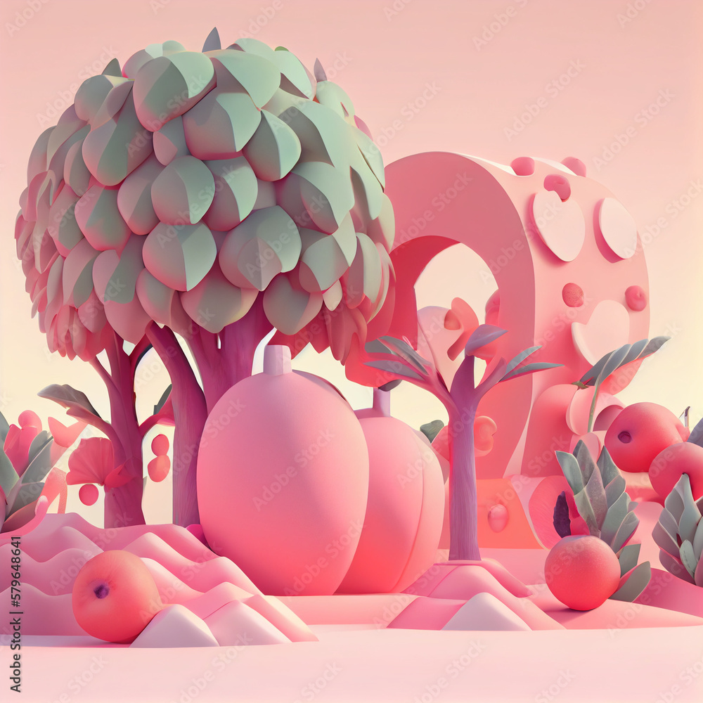 Fruit garden 3d render style . by generative ai Stock Illustration ...