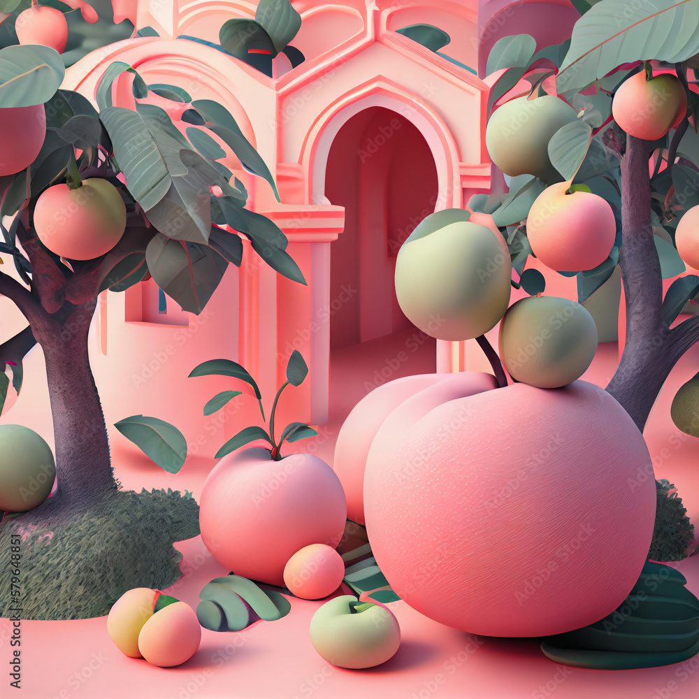 Fruit garden 3d render style . by generative ai Stock Illustration ...