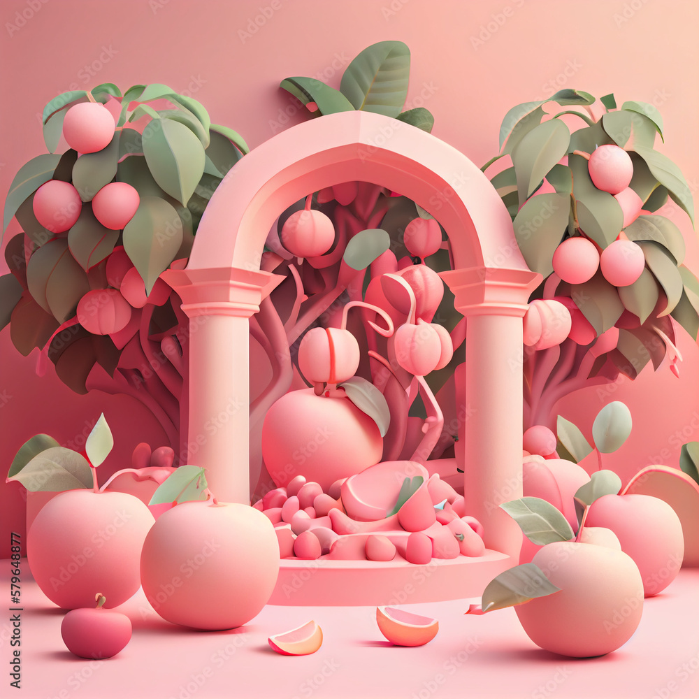 Fruit garden 3d render style . by generative ai Stock Illustration ...
