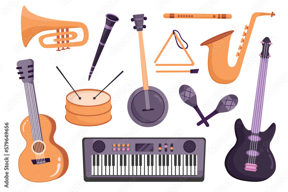 Musical instruments element set concept without people scene in the ...