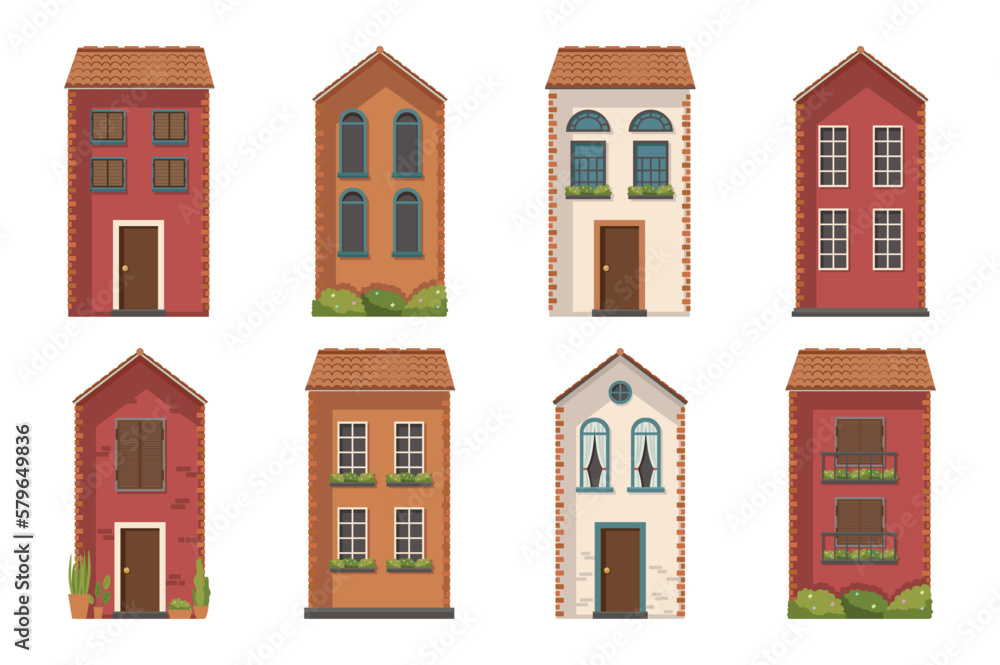 Vetor de Traditional Italian architecture house building concept ...