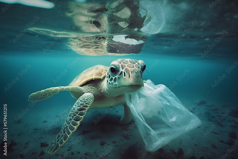 Underwater concept of global problem with plastic rubbish floating in ...