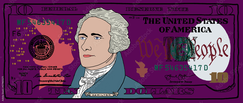 Cartoon hand drawn colorized 10 dollar banknote Stock Illustration ...