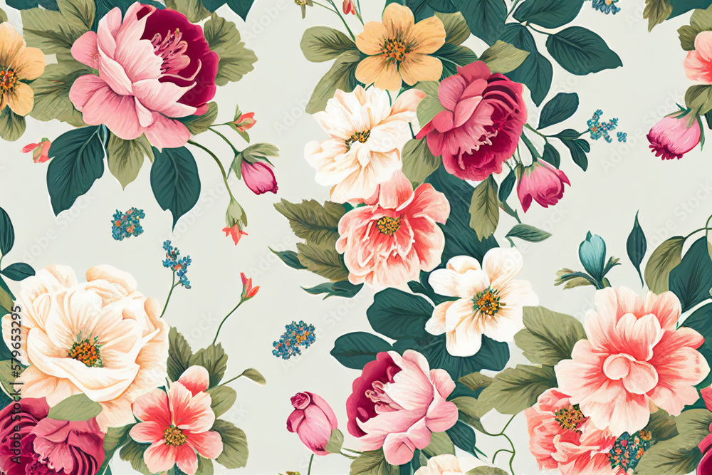 Colorful sweet vintage seamless floral pattern.Fabric texture with ...