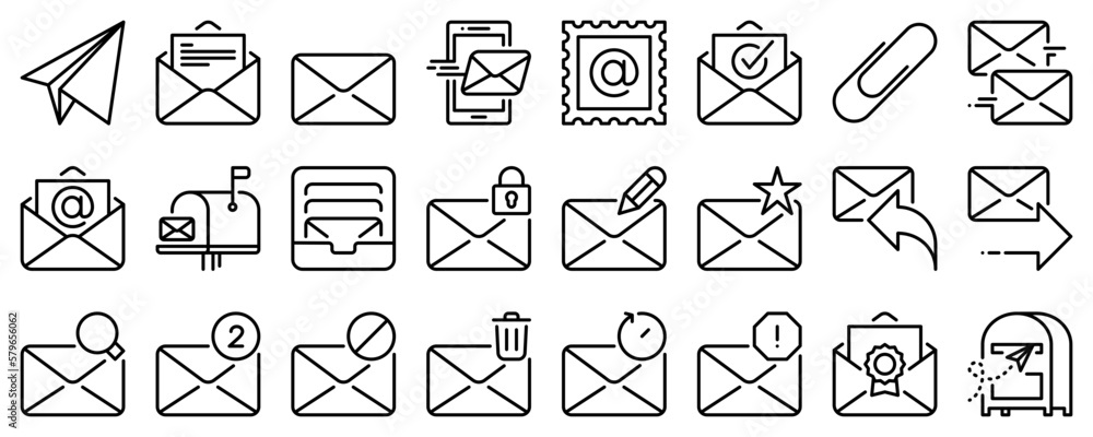 Line icons about e-mail on transparent background with editable stroke ...