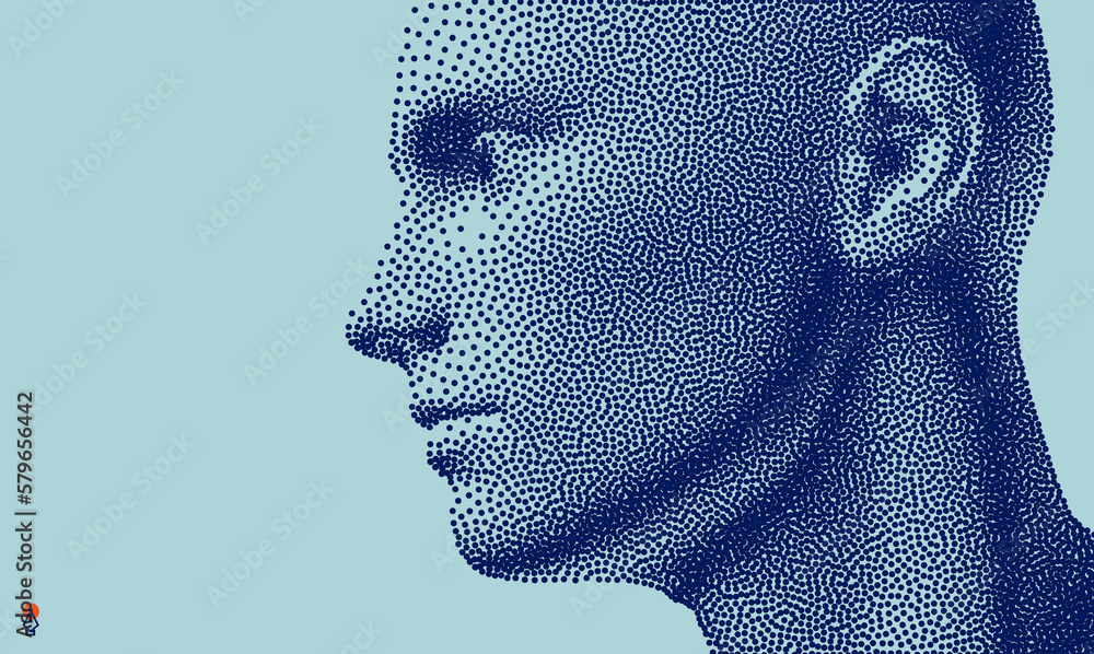 Abstract man head made from dots. Side view of dotted face background ...