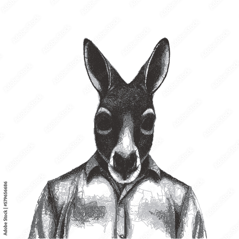 Portrait of a kangaroo man. Anthropomorphic kangaroo. Doodle sketch ...