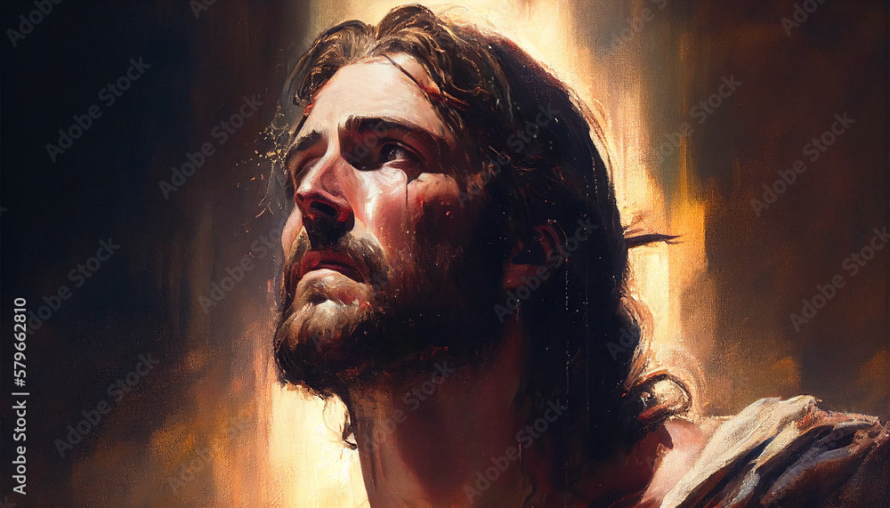 Jesus Christ oil painting created with Generative AI Stock Illustration ...