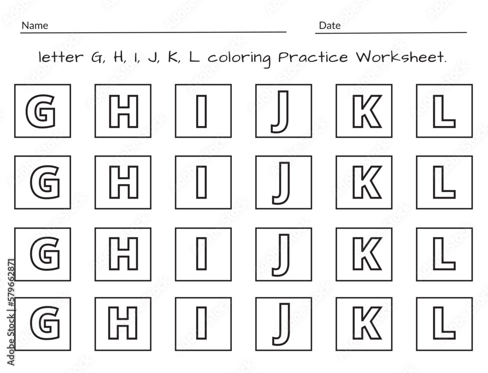 Worksheet for children. Color and count the letter G, H, I, J, K, L Stock Vector | Adobe Stock