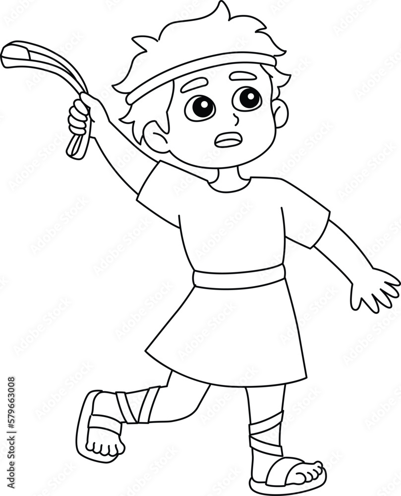 David Throwing Stone Isolated Coloring Page Stock Vector | Adobe Stock