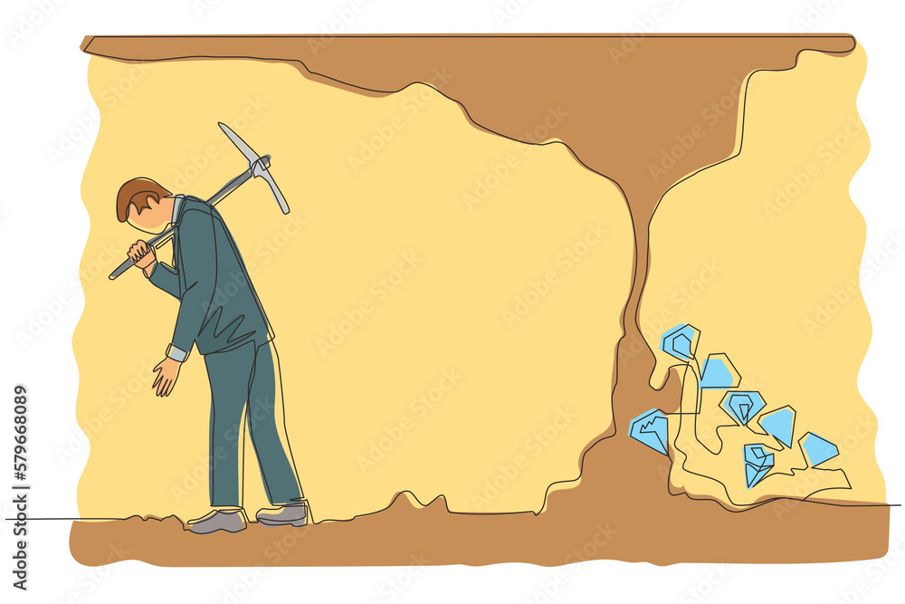 Single continuous line drawing businessman give up before reach money ...