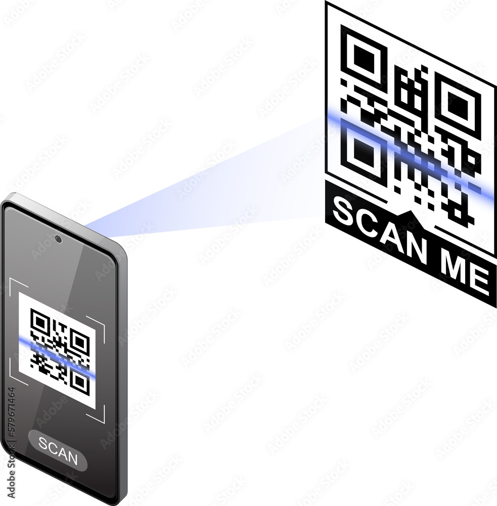 Scanning QR code to Mobile Phone isometric. QRcode frame and scanning ...
