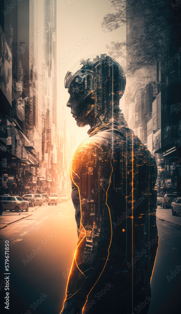 The metaverse visualized by a futuristic scene with future technology ...