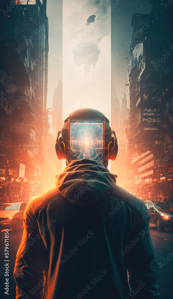 The metaverse visualized by a futuristic scene with future technology ...