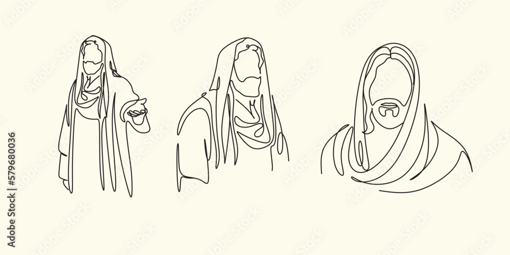 Continuous line drawing of Jesus Christ , linear style and Hand drawn Bible Christian scene of ...