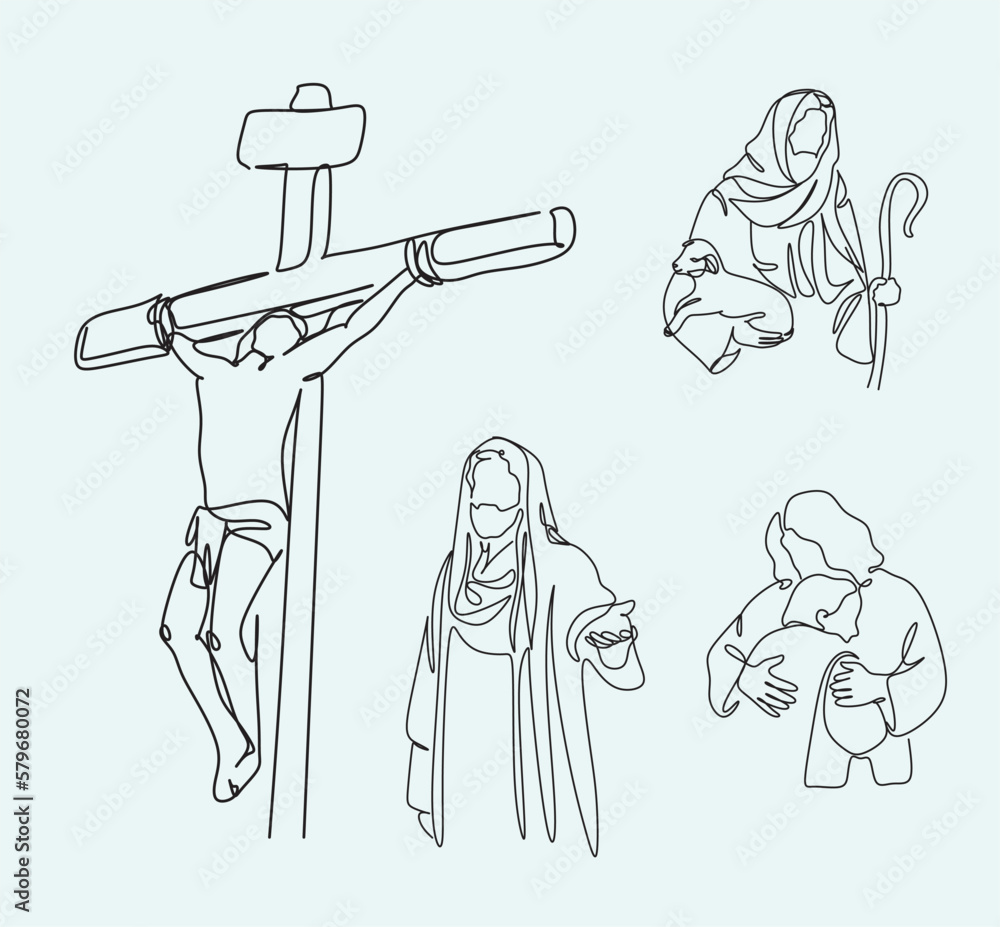 Continuous line drawing of Jesus Christ , linear style and Hand drawn ...