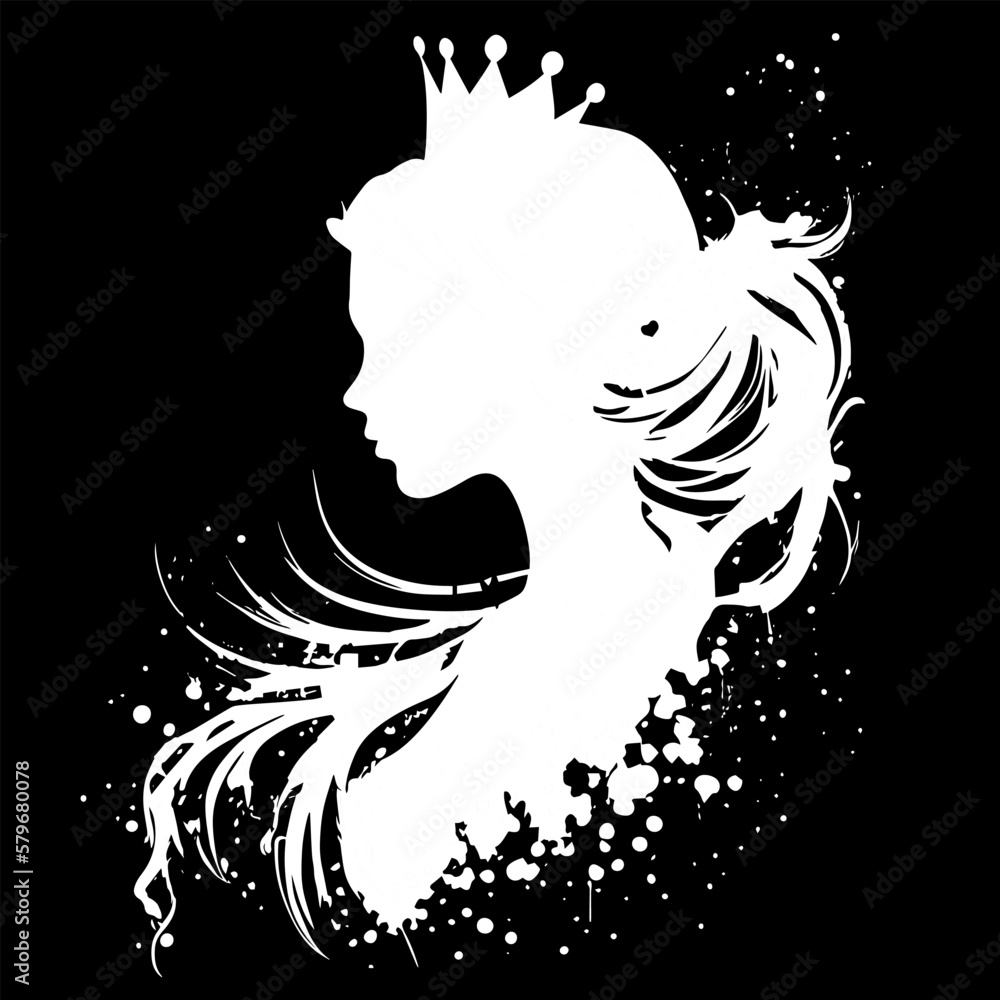 Silhouette of queen face or head side view, young woman bride or lady ...