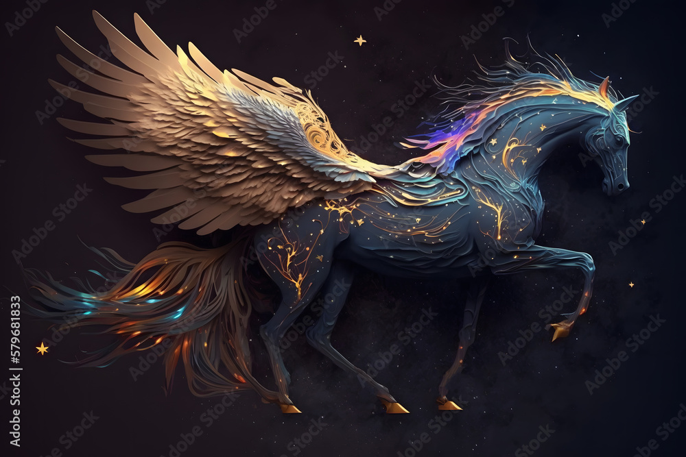Fairy space winged horse pegasus. Neural network AI generated art Stock ...