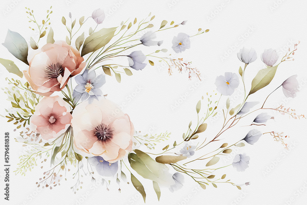 Watercolor floral circle background. Generative ai design. Stock ...