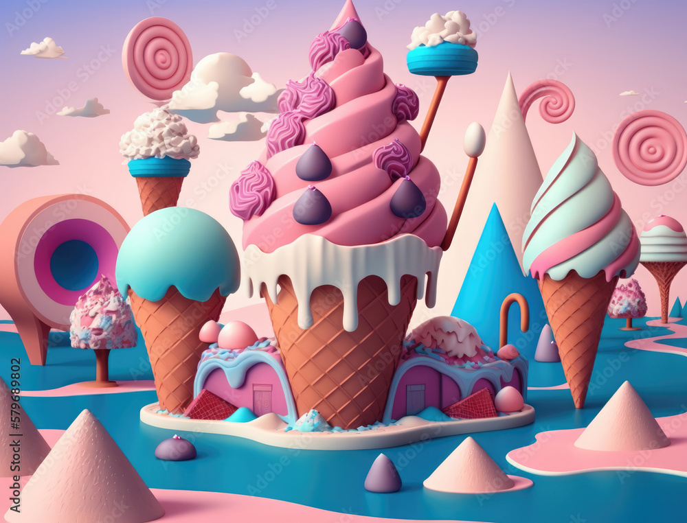 Ice cream. Ice cream land. Fairy tale landscape made in ice cream ...