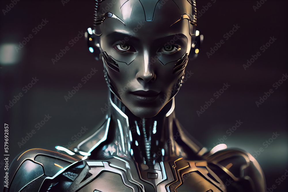 Futuristic AI Android robot. Beautiful female woman cyborg. Chat GPT ...