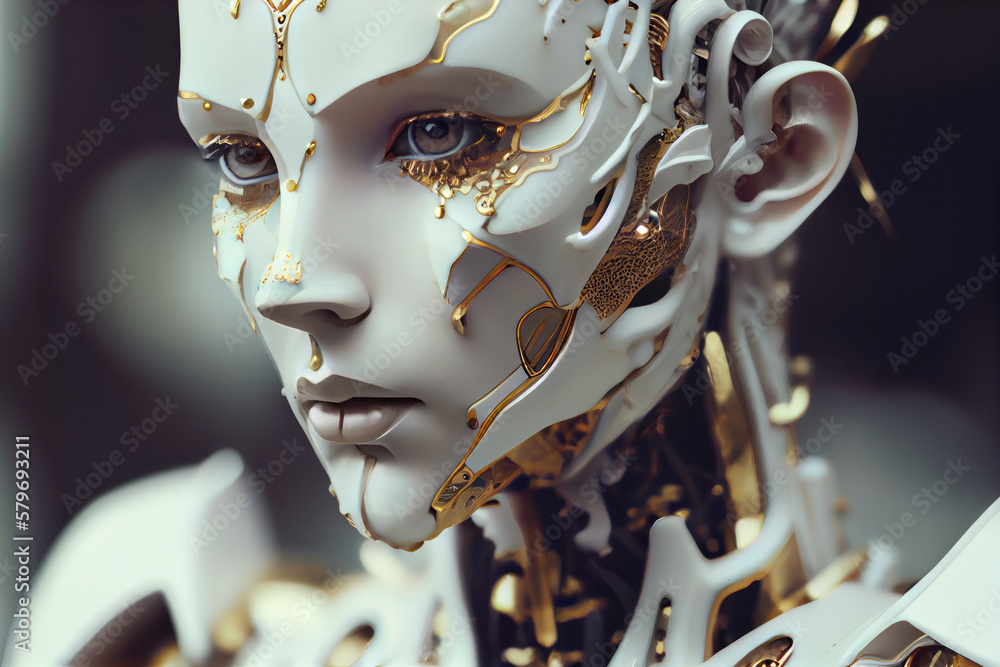 Futuristic AI Android robot. Beautiful female woman cyborg. Chat GPT ...