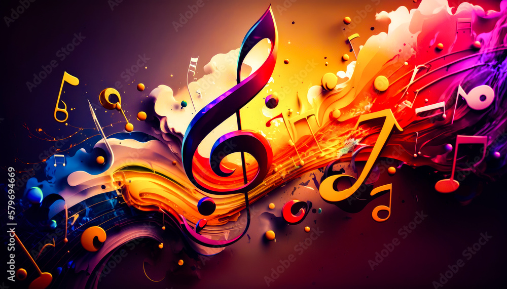 Colorful music note and musical notes on dark background. Generative AI ...