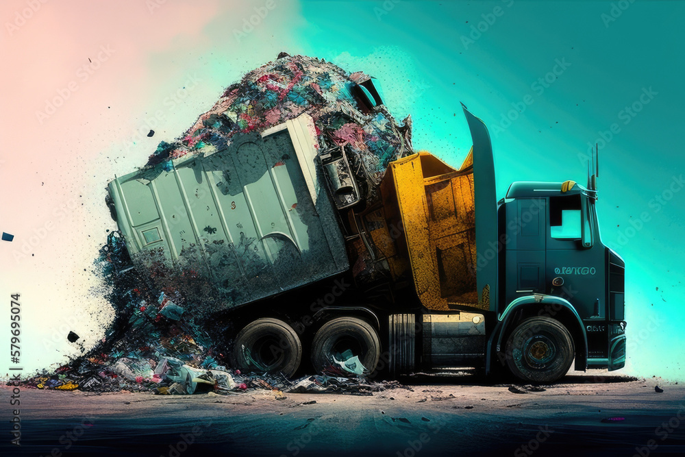 dump truck unloads load of waste, adding to the ever-growing pile of ...