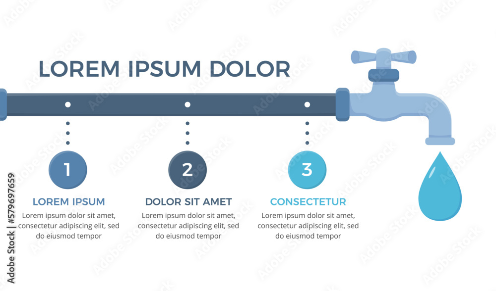 Water infographics - tap with three elements for numbers and text Stock ...