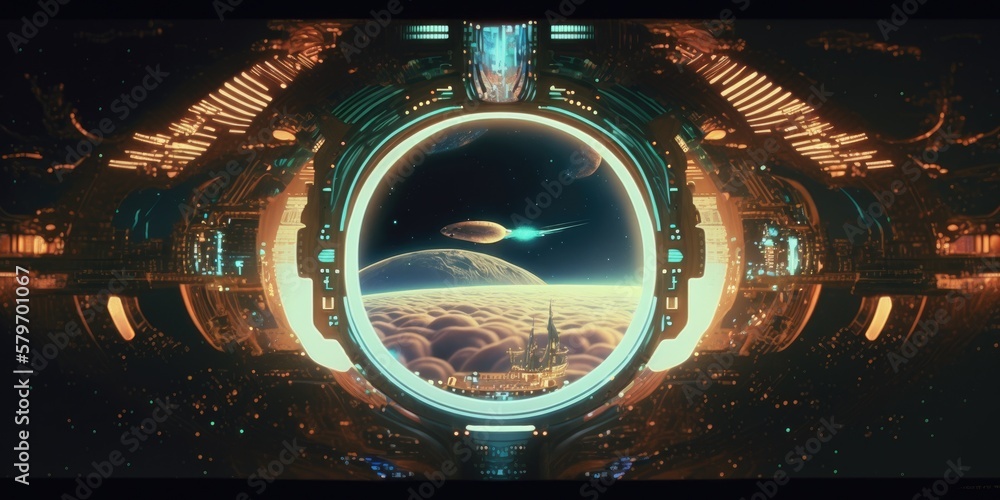 sci-fi cosmic worm whole view of transparent holographic teleportation ...