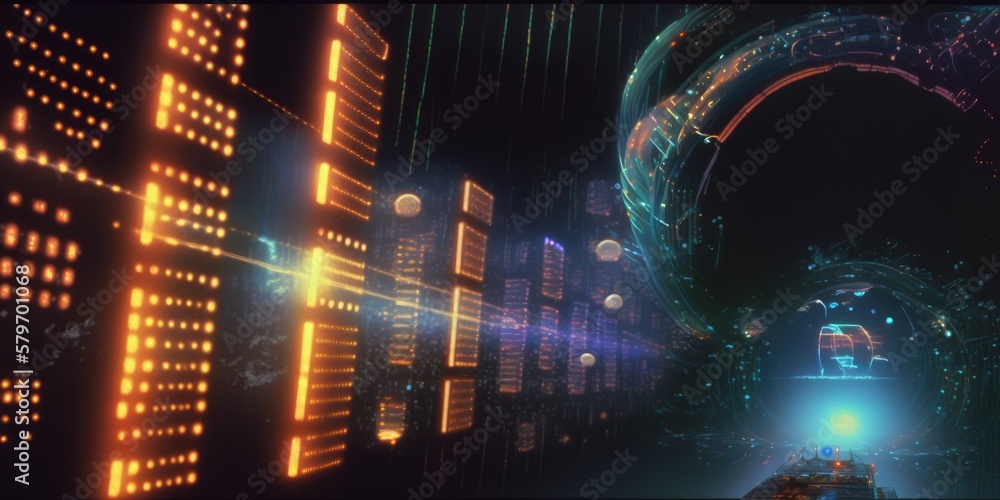 sci-fi cosmic worm whole view of transparent holographic teleportation ...