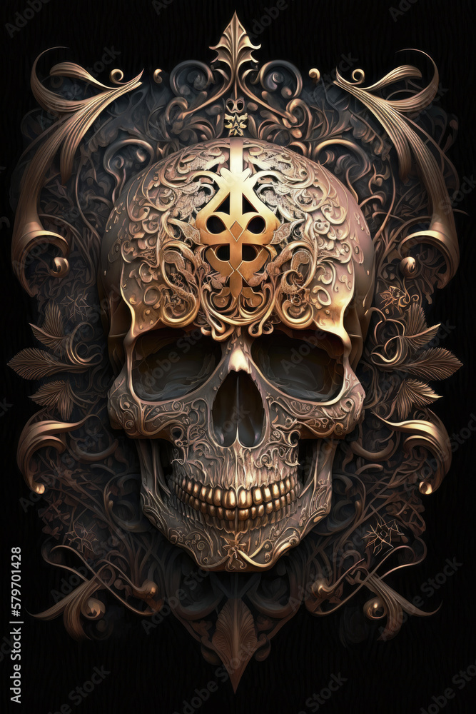 Gothic Skull with a Touch of Gold - Dark and Glamorous Artwork | Skull ...