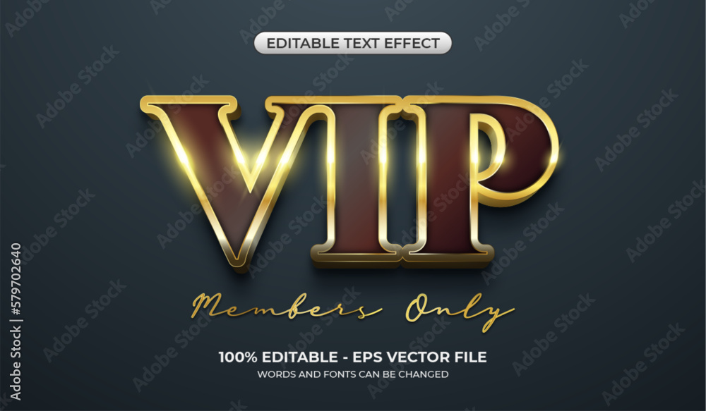 Bold VIP text effect with editable realistic shiny gold border. 3d text ...
