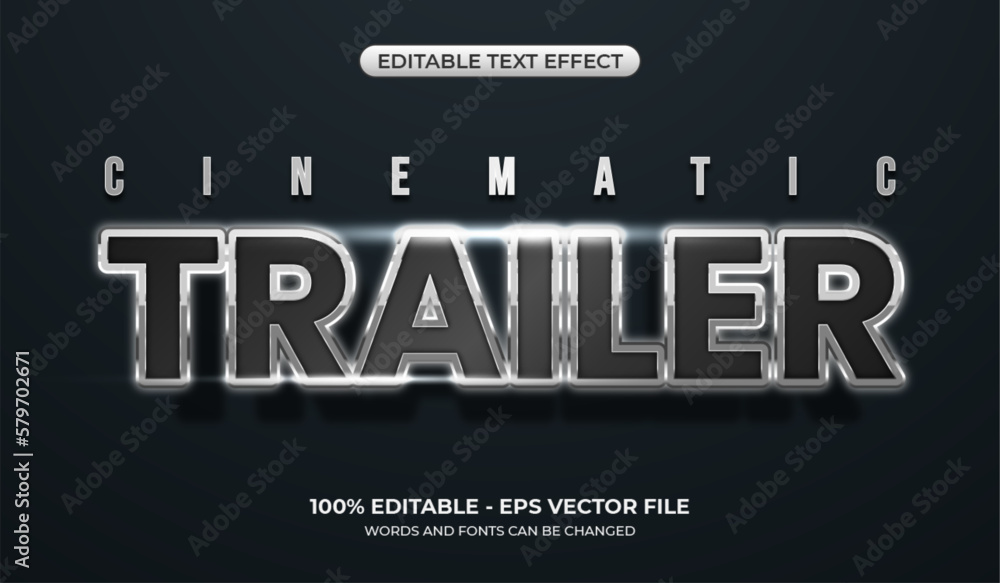 3d Black cinematic trailer text effect. Editable bold and realistic ...