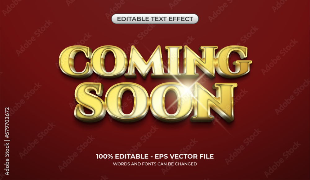Coming soon Text Effect. 3d editable gold text with shiny glare Stock ...