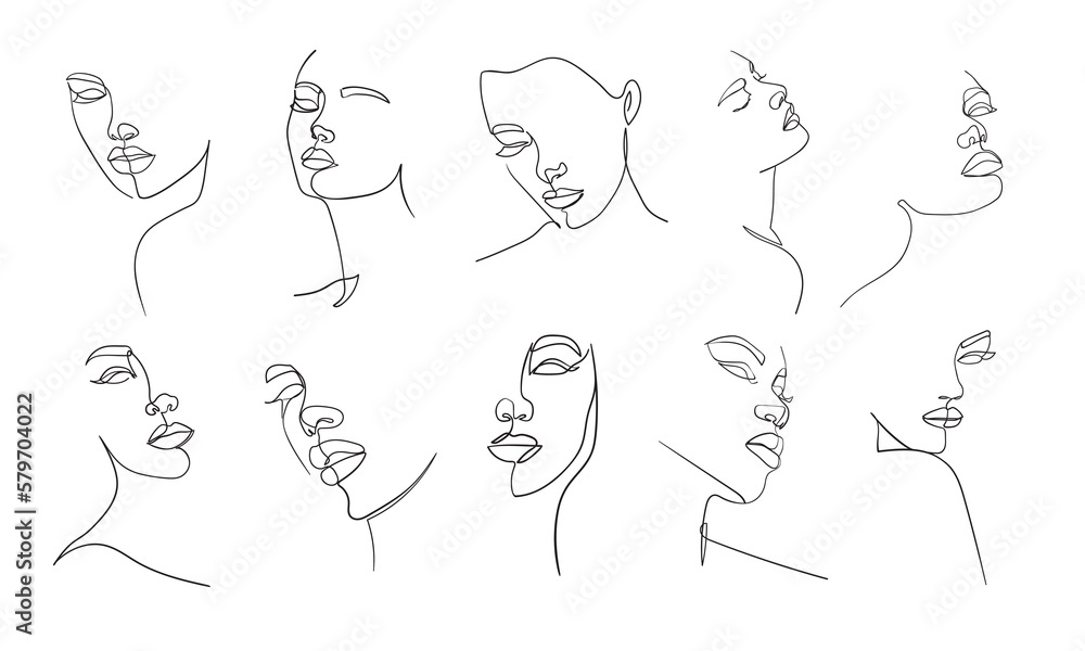 Set of portraits. Simple, minimalist vector illustration of beautiful ...