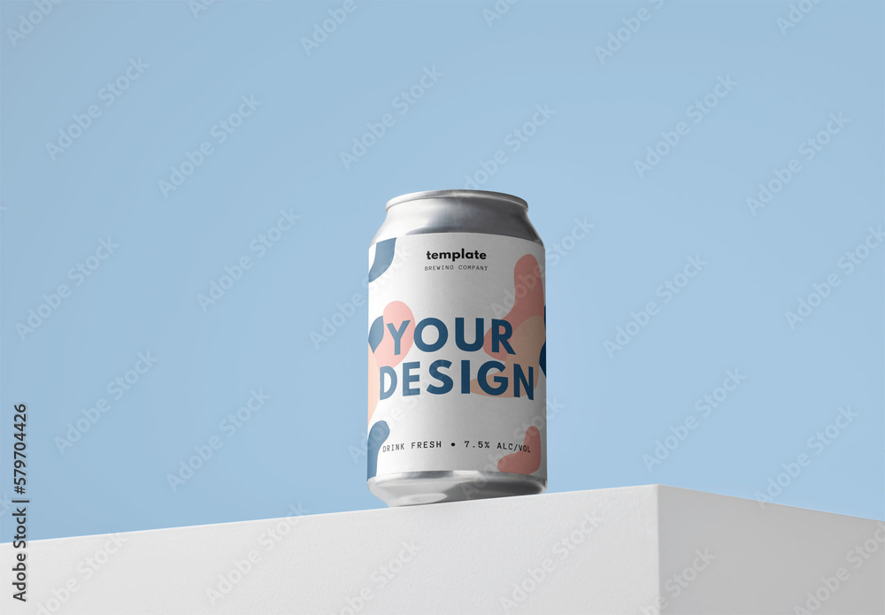 Mockup of customizable beverage can and label available against ...