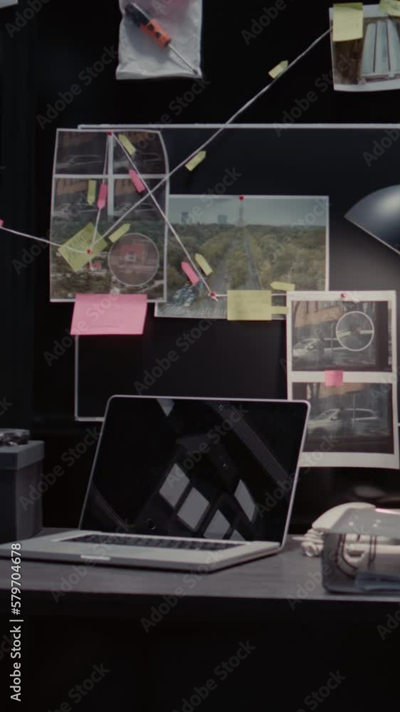 Vertical video: Detective evidence map with case clues on wall in ...