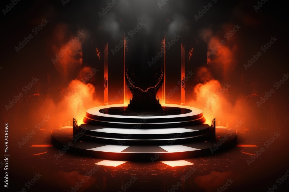 futuristic empty podium stage with Smoke and neon light generative ai ...