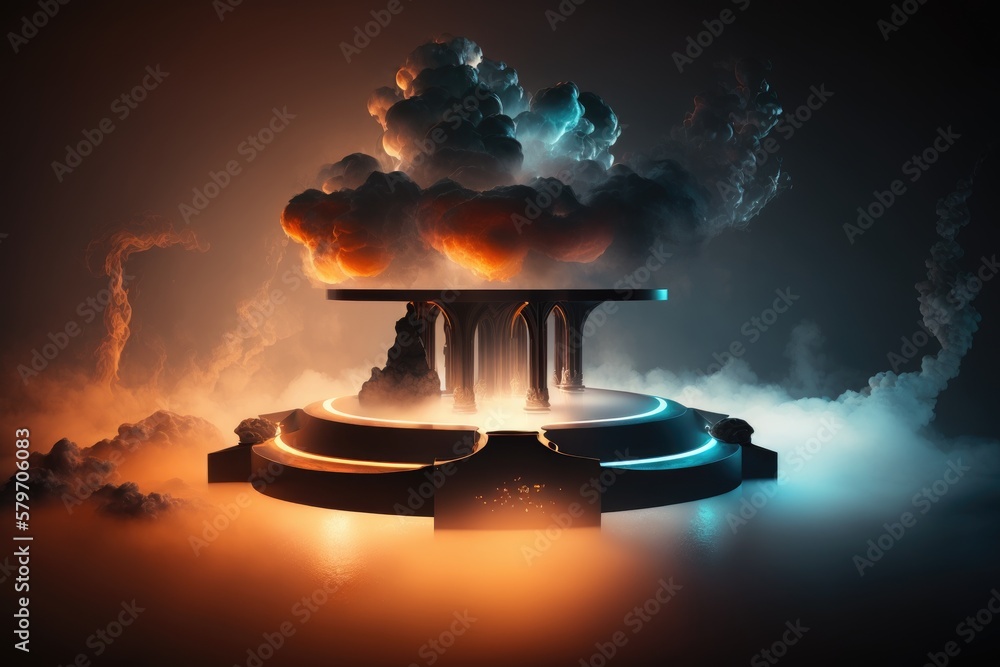 futuristic empty podium stage with Smoke and neon light generative ai ...
