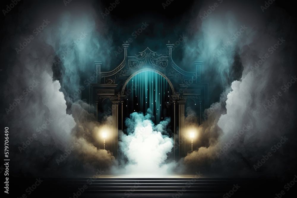 stage opening background with light effects and smoke. generative ai ...
