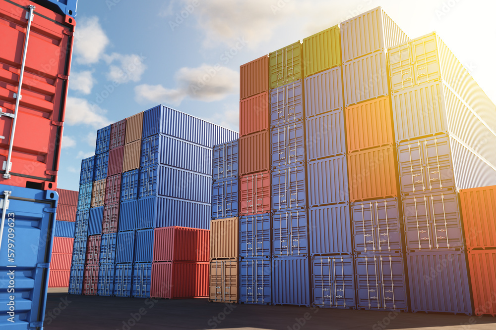 Warehouse of stacked cargo standard containers for temporary storage ...