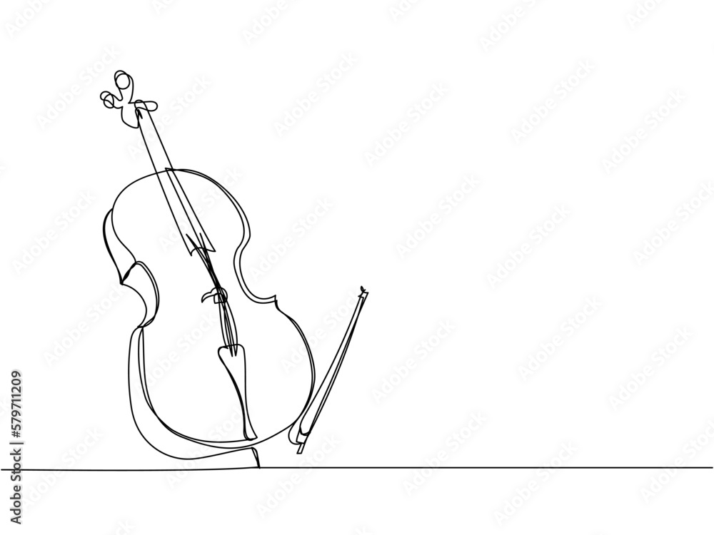 Cello one line art. Continuous line drawing of musical, melody, violin ...