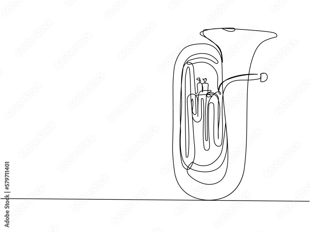 Tuba one line art. Continuous line drawing of bass, equipment, classic ...