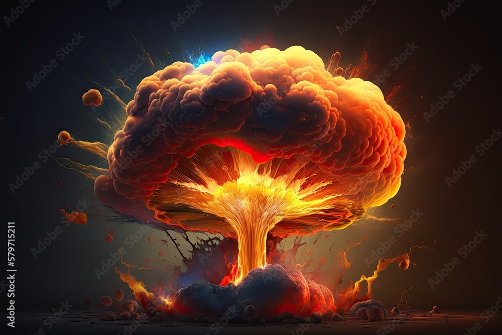 Nuclear explosion, mushroom cloud of exploding atomic bomb burning in ...
