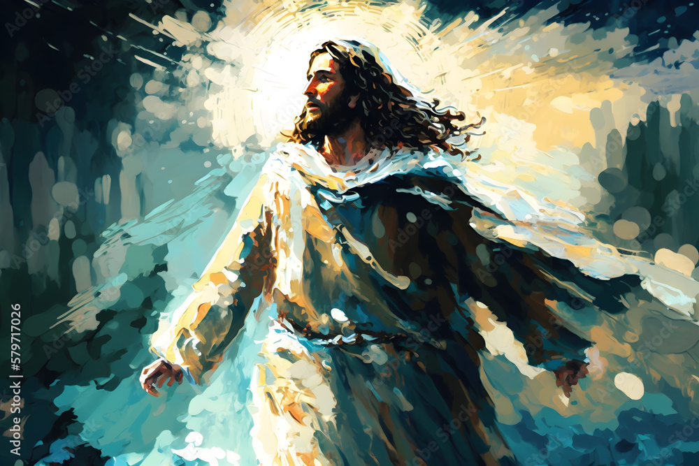 Abstract portrait of Jesus Christ coming back from death. Easter ...