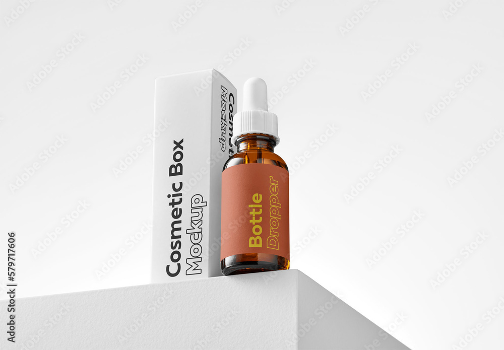 Mockup of customizable color beauty serum product bottle and box ...